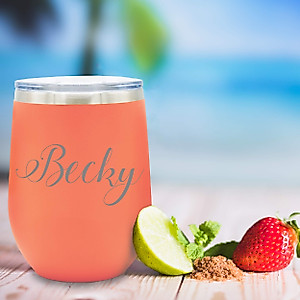 My Personal Memories Custom Engraved Insulated Stemless Wine Tumbler Cup - Personalized Bridesmaid Beach Pool Girls Fun - Monogrammed (Coral)