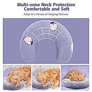 ucho Pillow for Cats, Ultra Soft Fluffy Pet Calming Toy Half Donut Cuddler, U-Shaped Pillow for Pet Cervical Protection Sleeping Improve- Purple