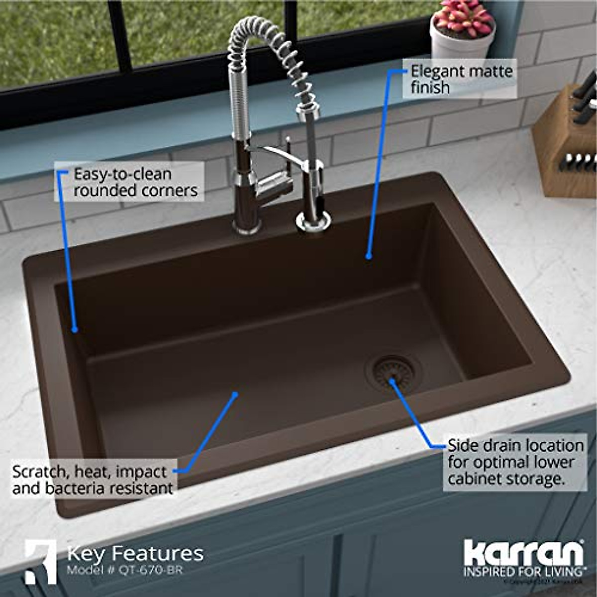 Karran QT-670 Drop-In Quartz Composite 33 in. 1-Hole Single Bowl Kitchen Sink in Brown