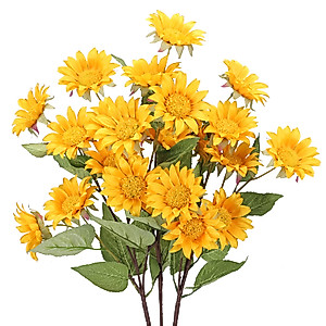 HUAESIN 21 Heads Sunflowers Artificial Flowers Long Stem Fake Sunflowers Silk Sunflower Bouquet for Home Wedding Wreath Party Table Centerpieces Decor