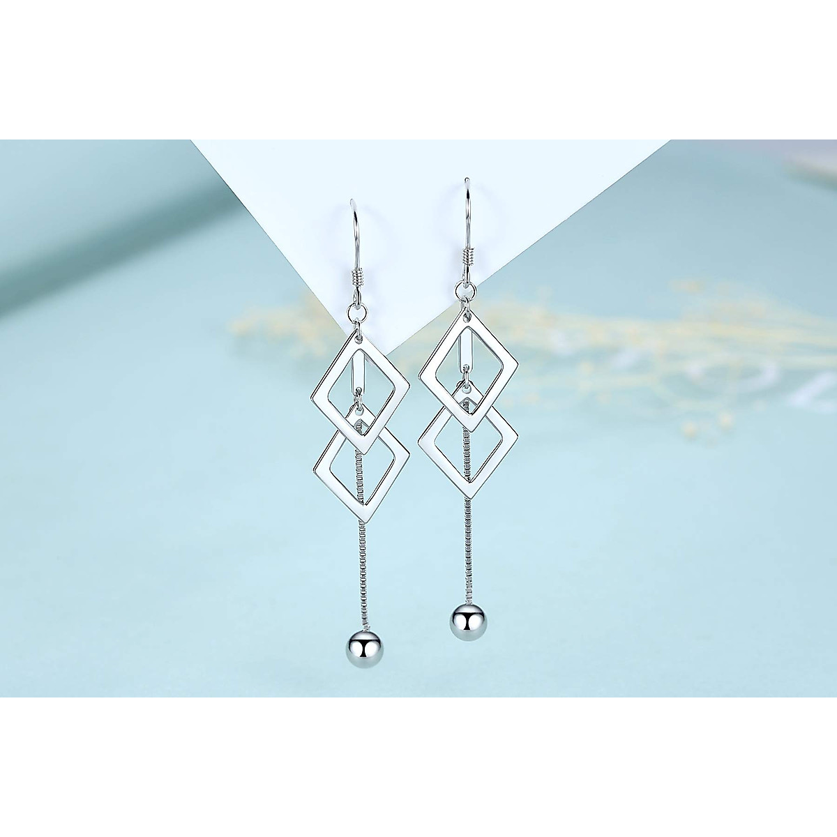 925 Sterling Silver Dangle Earrings Geometric Earrings for Women