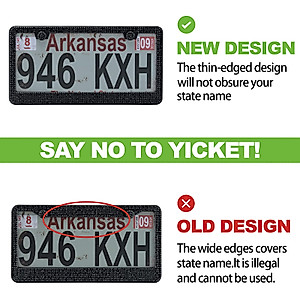 FIISFIIS Bling License Plate Frame for Women,2 Pack Premium Stainless Steel Rhinestone License Plate Holder,Handmade Glitter Crystal Diamond Girl Lincense Plate Tag Cover,Bedazzled Sparkly-Black