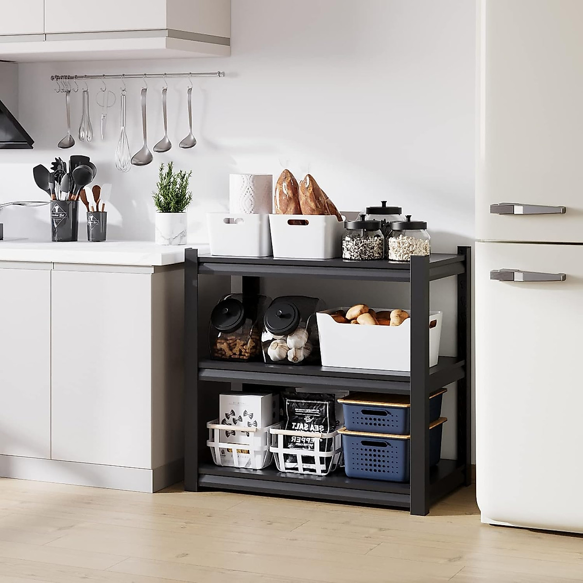 Generic 32"" W Storage Shelves,Heavy Duty Metal Shelving Unit,Pantry Shelves, Kitchen Shelves, Garage Shelving,Utility Rack (31.5"" W×15.7"" D×31.5"" H), Black, TGJZ-80W