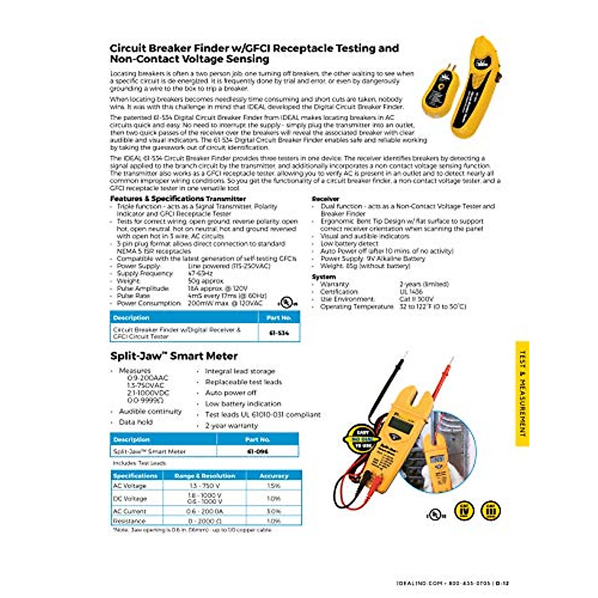 IDEAL INDUSTRIES INC. 61-534 Digital Circuit Breaker Finder with Digital Receiver and GFCI Circuit Tester,Yellow