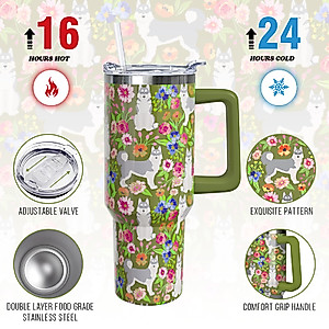 puhnhsv 40 oz Husky Tumbler with Handle, Insulated Stainless Dog Tumbler Coffee Travel Mugs Cup Water Bottle Husky Lovers Gifts for Women Girls