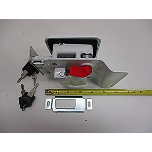 RV Camper Trailer White Entry Door Handle Latch Keyed Lock w/Deadbolt / 4 Keys