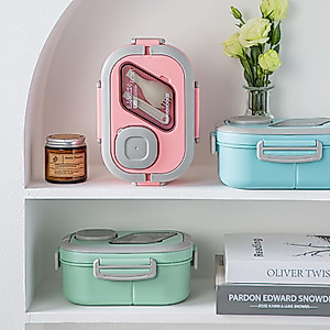 Tinaforld Adults Bento Lunch Box,Salad Container Large 43oz Salad Bowl, Bento-Style Tray for Toppings, 3oz Sauce Container for Dressings, and Built-In Reusable Fork (Green)