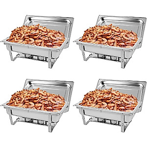 HONHPD Rectangular Chafing Dish Set 4 Pack of 8 Quart Full Size Chafer Dish Stainless Steel Frame Chafers With Foldable Frame Legs (4pcs)