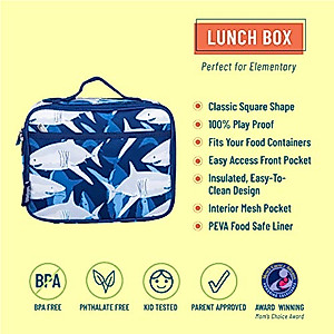 Wildkin Kids Insulated Lunch Box Bag for Boys & Girls, Reusable Kids Lunch Box is Perfect for Elementary, Ideal Size for Packing Hot or Cold Snacks for School & Travel Bento Bags (Sharks)