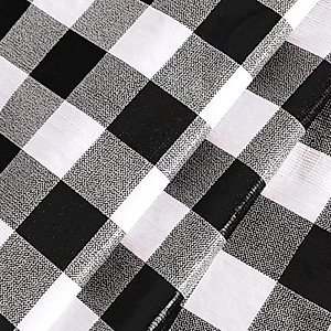 Fitable Vinyl Fitted Round Table Cover with Elastic, Black and White Checkered Tablecloth with Flannel Backing Plaid Table Cloth for Indoor Outdoor Picnic Party (Fit for 45"-56" Round Tables)