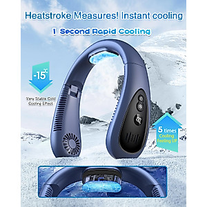 Neck Air Conditioner, 5000mAh Portable Neck Fan with Semiconductor Cooling Airflow Bladeless USB Neck Fans Portable Rechargeable with 3 Speeds, LED Display, Personal Fan for Outdoor Travel Indoor