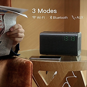 XtremeMac GGMM E3 (Wireless Bluetooth + Wi-Fi Speaker with Clock) Gray ES-201-6, Clear