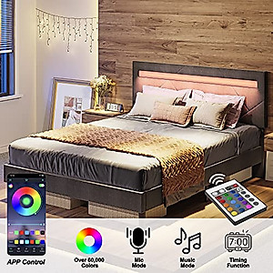 LIKIMIO Full Bed Frame with LED Lights (Smart APP Control) Headboard, Upholstered Modern Platform Bed Frame, No Box Spring Needed/Noise-Free/Easy Assembly, Dark Grey