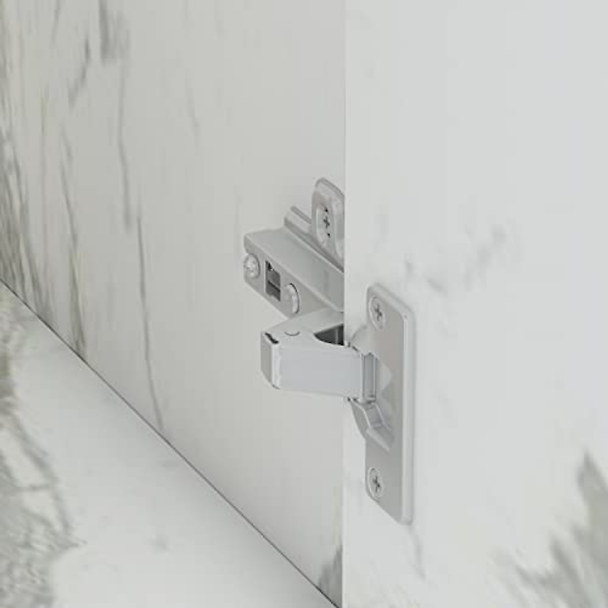 Homsee Reception Desk L-Shaped Office Desk with Counter, 1 Door Storage Cabinet, 1 Lockable Drawer, Hutch Shelf and Keyboard Tray (White Marble)