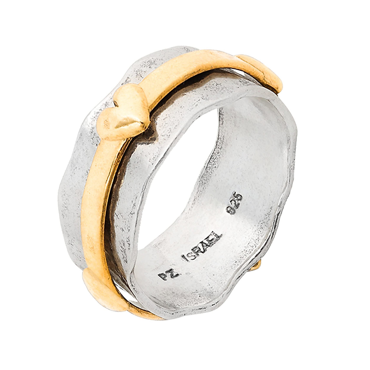 Paz Creations Women's 925 Sterling Silver Heart Spinner Ring - Boho Style Fidget Ring With Sturdy Band - Handmade Artisan Jewelry Made In Israel, Gift Ready For Her - 14K Yellow Gold - Size 8