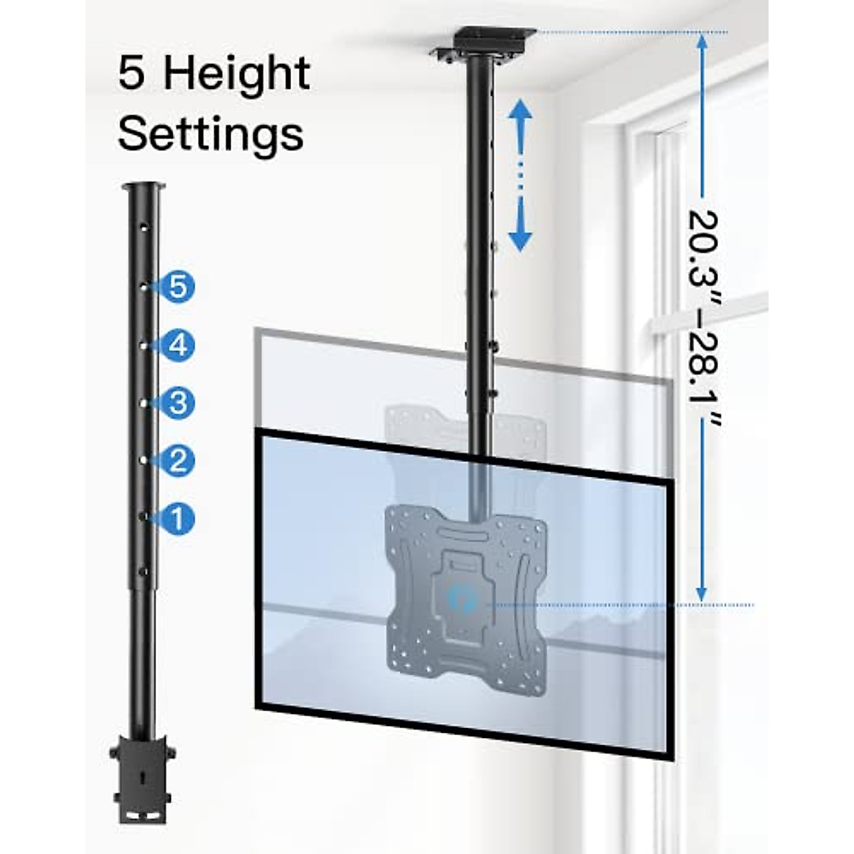 Pipishell Ceiling TV Mount, Full Motion TV Bracket for Most 13-37 inch TVs up to 60 lbs, Hanging TV Mount with Swivel, Tilt, Adjustable Height, Max VESA 200x200mm, PICM1