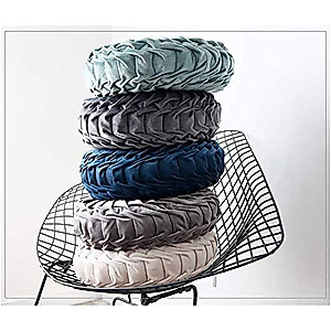 YunNasi Round Throw Pillow Velvet Pleated Filled Cushion Floor Pillow for Home Sofa Chair Bed Car Decor 13 inch (Black)