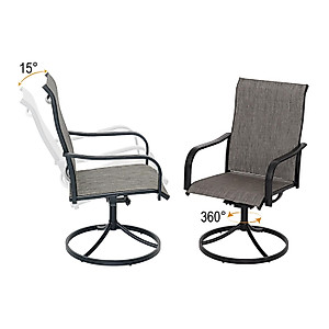 Anmutig Patio Swivel Dining Chairs Set of 6, Outdoor Furniture Textilene Mesh Fabric Outdoor Chairs with Armrest for Front Porch Patio Lawn Backyard, Black Frame Brown/Grey