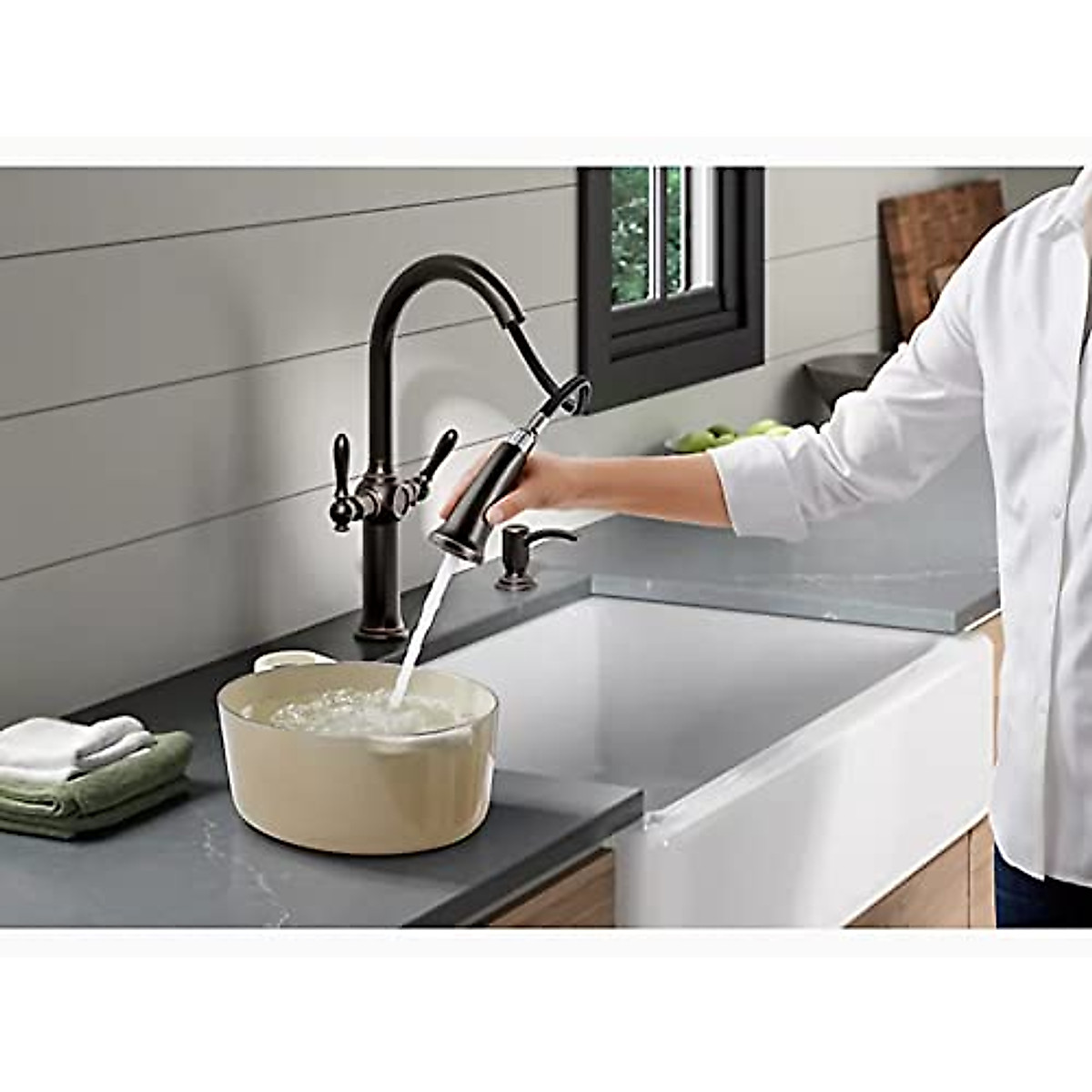 KOHLER K-R24937-SD-VS Neuhaus Pull Down Kitchen Faucet, 2-Spray Faucet, Kitchen Sink Faucet with Pull Down Sprayer in Vibrant Stainless
