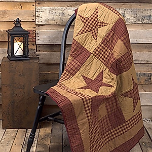 VHC Brands Ninepatch Star Quilted Throw 60x50 Country Patchwork Design, Burgundy