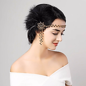 Asooll 1920s Vintage Feather Headpiece Black Crystal Headband Flapper Hair Accessories for Women