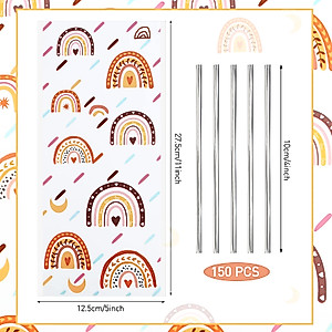 100 Pieces Boho Rainbow Cellophane Bags Boho Rainbow Candy Bags Rainbow Party Favor Bags Goodie Bags Treat Bags with 150 Pieces Silver Twist Ties for Boho Rainbow Themed Birthday Party Bags