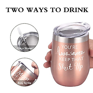 GINGPROUS You're Awesome Keep That Up Birthday Gifts Wine Tumbler for Women, 12 Oz Insulated Wine Tumbler with Saying, Inspirational Funny Gift Idea for Best Friends Girlfriend Coworker, Mint…