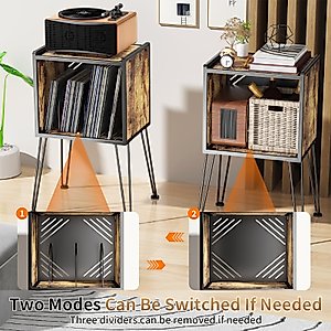 RUILALIFE Record Player Stand Table with Vinyl Holder, 3 Tier Turntable Stand with Albums Storage Shelf，Small Side Tables for Small Spaces, End Table with Drawer for Bedroom Living Room (Cabinet)