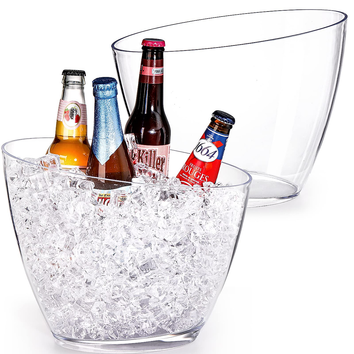 Lawei 2 Pack Acrylic Ice Bucket, 5.2L Clear Plastic Champagne Wine Bucket Chiller, Oval Bar Ice Cooler Container, Food Grade Beverage Storage Tub for Champagne, Beer Bottles, Drinks, Bar and Parties