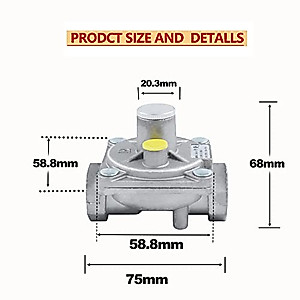 Guofulda 1/2'' Natural Gas Regulator, Inlet Pressure:1/2’’ PSIG, Outlet Pressure LPG 5" W.C, 1/2"-14NPT Grill Regulator for NG Gas Low Pressure Regulator with Gas Line Thread Tape