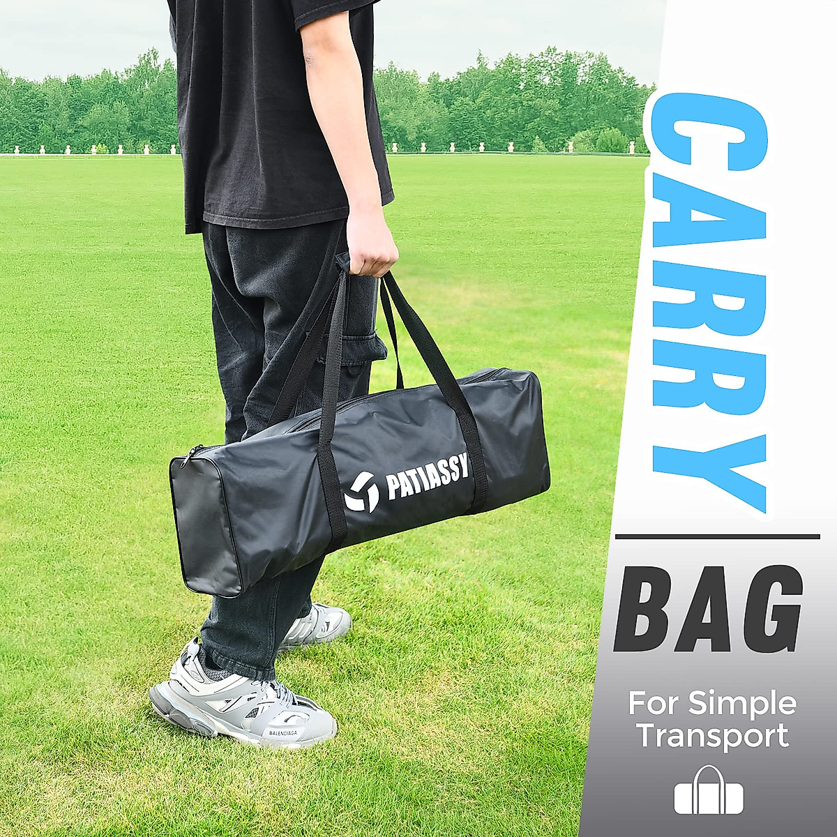 Patiassy Professional Badminton Set with Carbon Aluminum Badminton Rackets Set of 4, Outdoor Portable Badminton Net with Winch System, 2 Goose Feather Badminton Shuttlecocks, Boundary and Carrying Bag