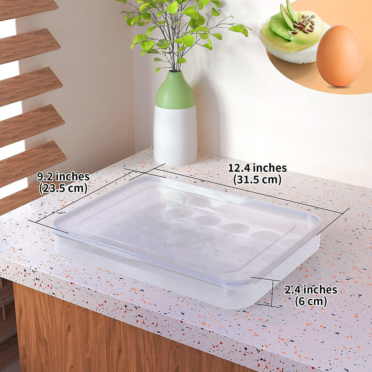 77L Deviled Egg Containers with Lid, (Set of 2), Plastic Egg Holder for Refrigerator for 48 Eggs, Clear Storage Deviled Egg Carrier Tray, Fridge Stackable Countertop Portable Egg Dispenser