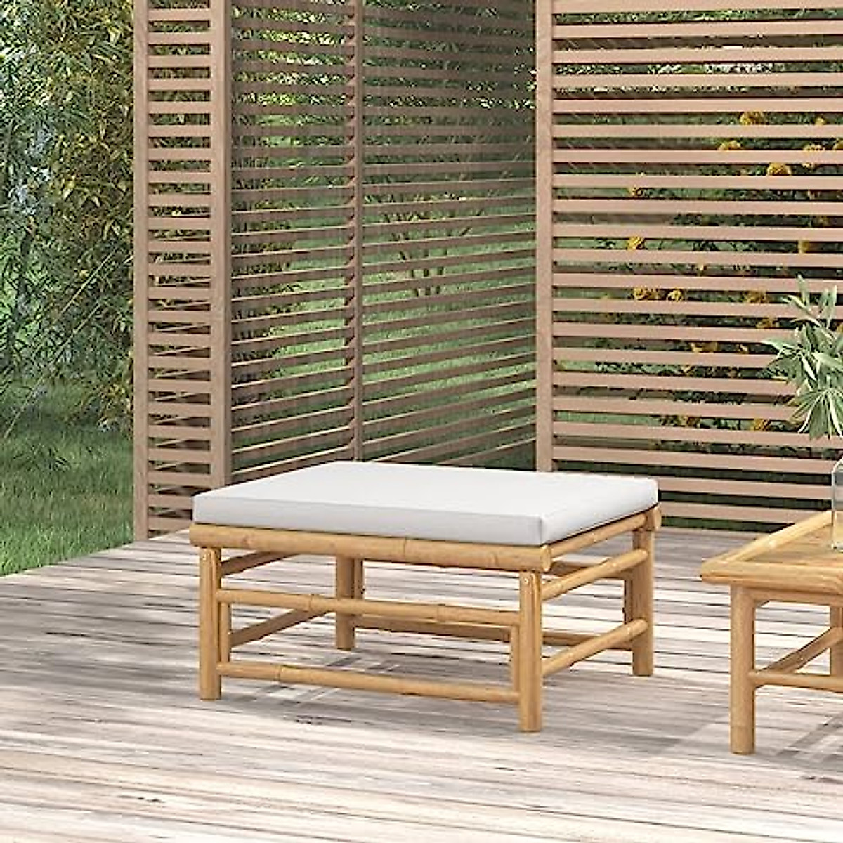 Patio Footstool with Light Gray Cushion Bamboo Leisurely Outdoor Experiences Outdoor Spaces Redefined