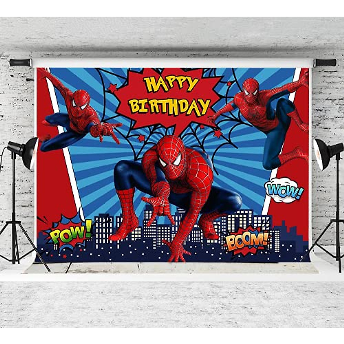 chaungda Spider Man Happy Birthday Banner Backdrops Boys Photography Backdrops Party Decoration Party Sign Dessert Table Yard Signs Photo Backgrounds Party Supplies 5x3ft zf-2019418-5x3ft-fba