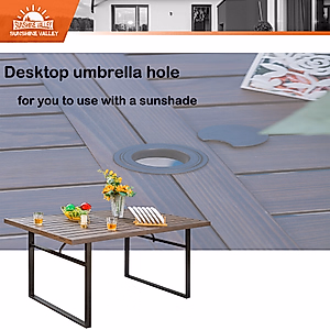 SUNSHINE VALLEY Patio Dining Table 63.8" x 38.2" x28.7" Rectangular Outdoor Dining Table with U-Shaped Legs,Steel Frame with 1.57" Umbrella Hole for Garden Backyard Lawn Yard Furniture.