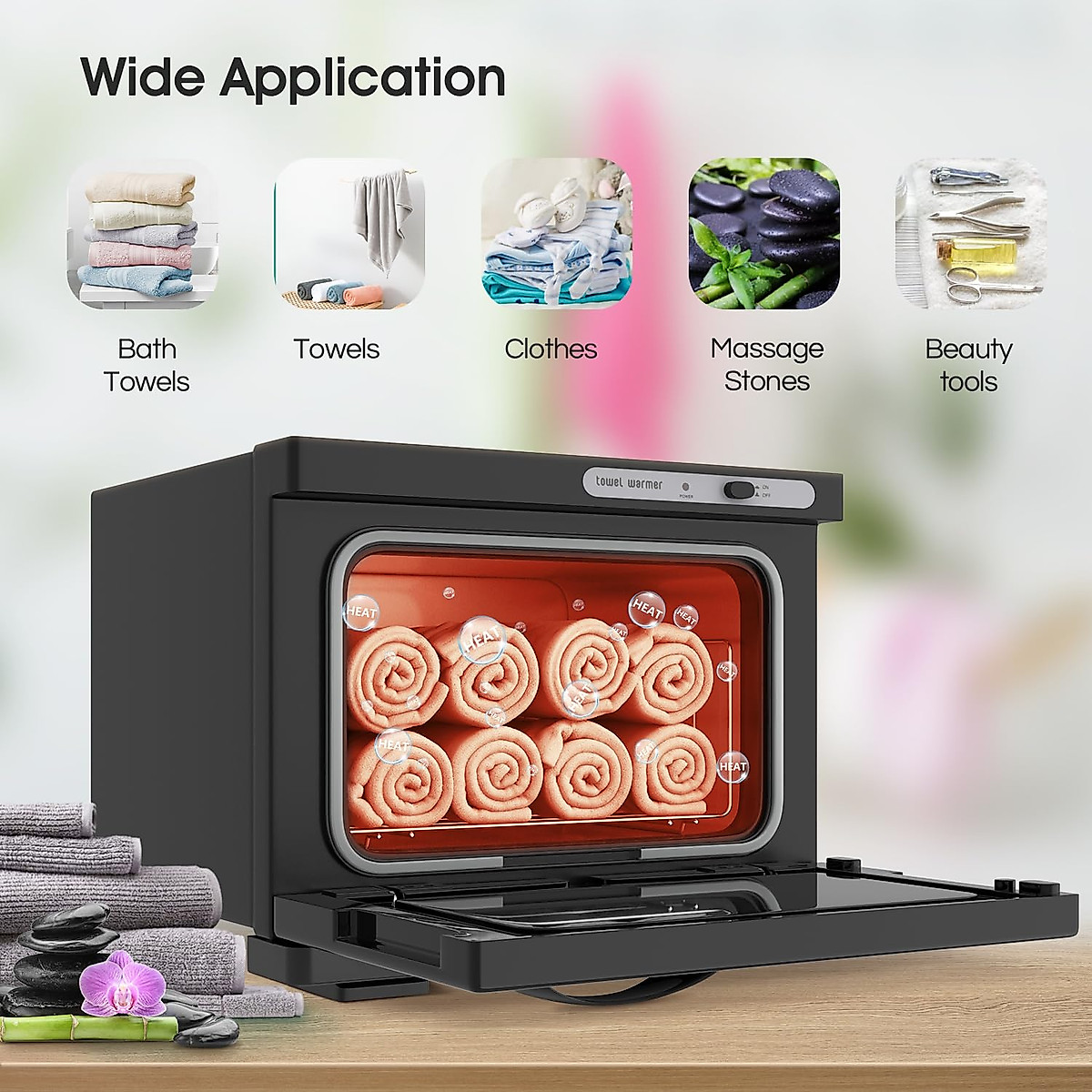 StateRiver Towel Warmer Cabinet, 8L Hot Bath Towel Warmer Heating Use for Facial Spa, Hair Beauty, Salon Equipment and Home - Black