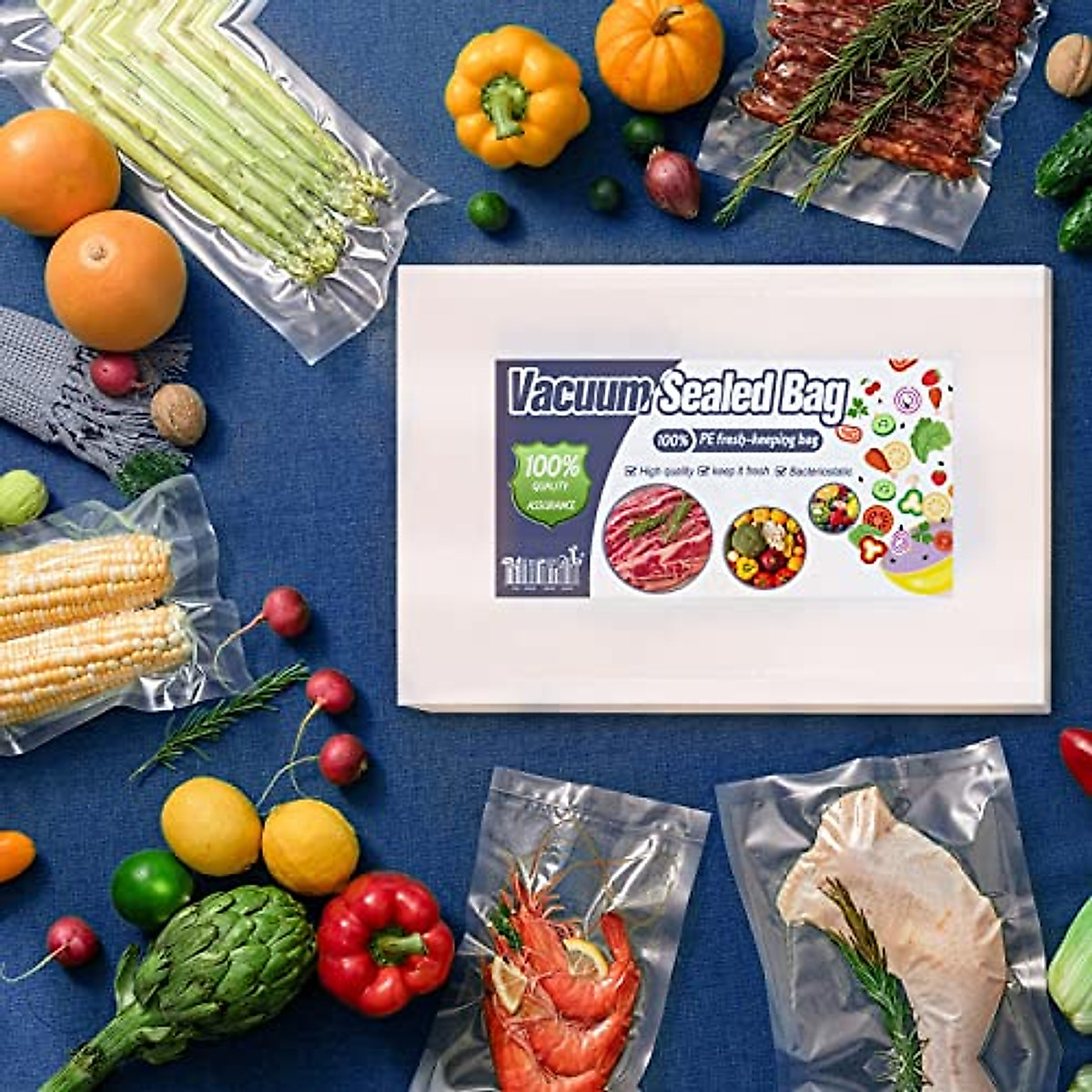 DMPACKDM K-Coating Vacuum Sealer Bags 8 x 10 inch 100 pack BPA Free Pre-Cut Heavy Duty Bag Fit for All Vac Machines Food Saver,Seal a Meal, Weston,Commercial Grade Precut Meal Prep Sous Vide Bags