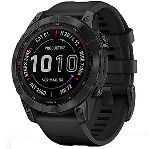 Garmin 010-02540-20 Fenix 7 Sapphire Solar Smartwatch Carbon Gray DLC Titanium with Black Band Bundle with 2 YR CPS Enhanced Protection Pack