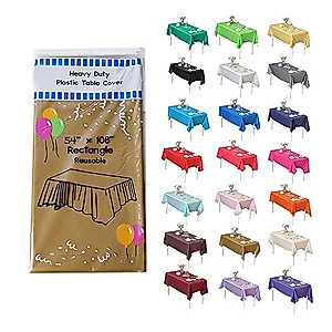 Evershine (12-Pack Heavy Duty Plastic Table Covers Tablecloth (Reusable) (Rectangle 54" X 108", Gold)