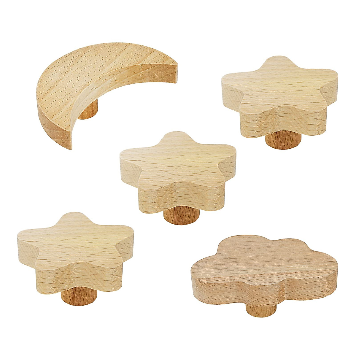 KUMGROT 5pcs Coat Hooks Wall Mounted Wood Wall Hooks Decorative Cute Hooks for Living Room Bedroom Hanging Clothes Hats Towels Purse 1 Moon 3 Stars 1 Cloud