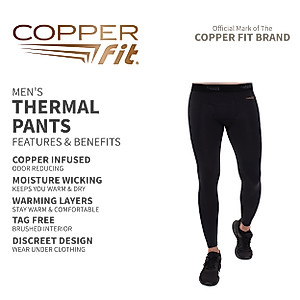 Copper Fit Men's Copper Infused Thermal Pant Base Layer, Black, Small