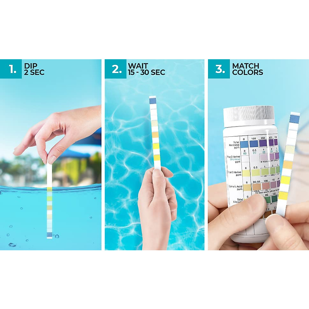 6-in-1 Pool & Spa Test Strips - Ideal for Pools, Hot Tubs and Spas - Easy to Read - 50 Pack