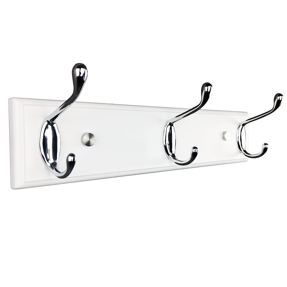 lomejii Wall Mounted Coat Rack 12.2inch(31cm) with 3 Silver Hooks, White Wall Coat Rack, Wood Wall Hook Coat Rack for Entrance, Hallway, Bedroom, Kids Room, Small Size White Wall Clothes Hanger