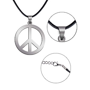 Sunshane 2 Pack Hippie Style Peace Sign Necklace Hippie Party Dressing Accessories, Silver