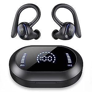 Wireless Earbuds Bluetooth Headphones Low Latency Cruising Hanging Ears Immersive HiFi Charging Case Digital Display Headset Premium Deep Bass for Sports Running Gaming Black