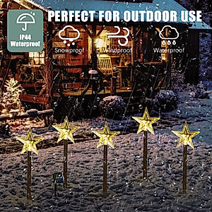 Solar Christmas Lights Outdoor, Energy Saving Waterproof Solar Powered Stake Lights, 2 Lighting Modes Christmas Decorations for 4th of July Home, Pathway, Garden, Walkway, Yard, Lawn, Patio (5 Stars)