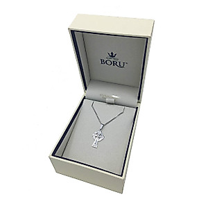 Biddy Murphy Celtic Cross Necklace for Women, 925 Sterling Silver, Small Traditional Irish Crucifix Pendant 1/2" Wide x 3/4" Tall with Rolo Chain, Made in Ireland