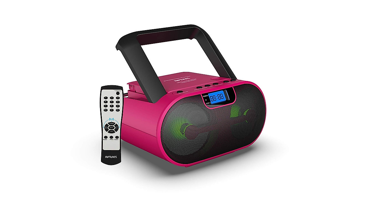 Riptunes Pink CD Player Boombox with Bluetooth & LED Lights