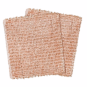 REDECKER 2-Ply Woven Copper Scrubbing Cloth - Durable and Non-Abrasive Scrubber Copper Cloth - Machine Washable Copper Pads - Copper Scouring Pads - Copper Cleaning Scrubs - Set of 2