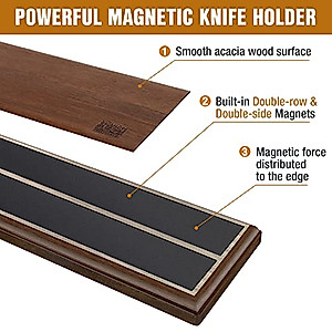 Magnetic Knife Holder for Wall 16 Inch, HOSHANHO Powerful Magnetic Knife Strip, Acacia Wood Magnet Knife Rack for Kitchen Knives & Tools